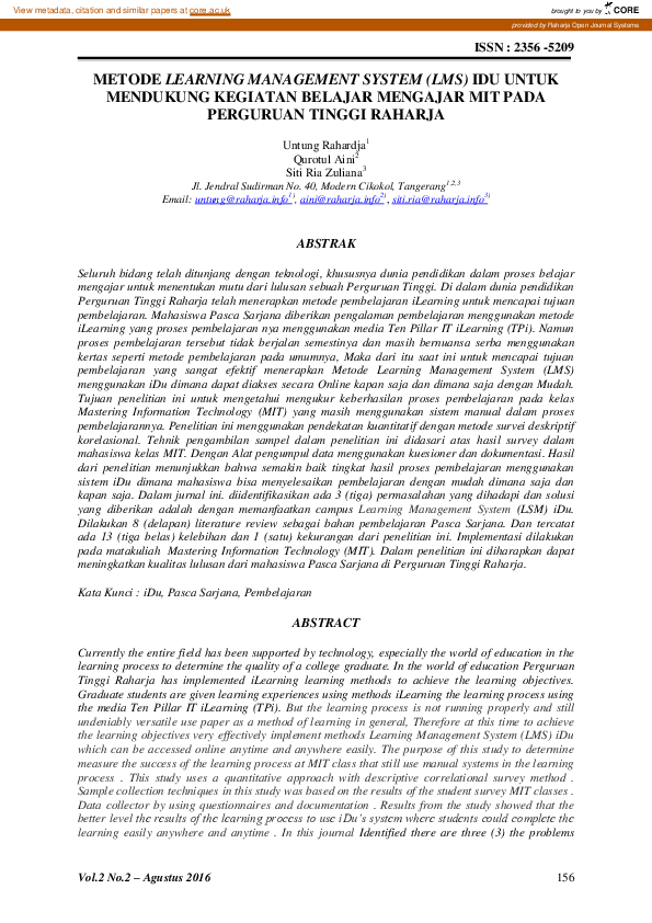 (PDF) Metode Learning Management System (LMS) Idu Untuk Mendukung Kegiatan Belajar Mengajar MIT ...
