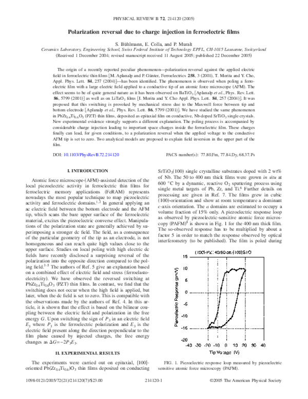 (PDF) Polarization reversal due to charge injection in ferroelectric films
