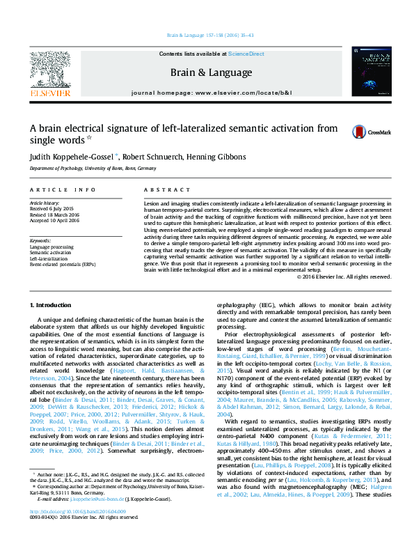 (PDF) A brain electrical signature of left-lateralized semantic activation from single words