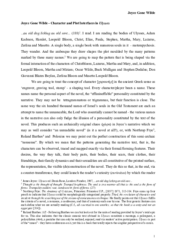 Pdf Joyce Gone Wilde Interfaces Of Character And Plot In Joyces Ulysses
