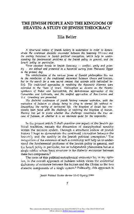 (PDF) The Jewish People and the Kingdom of Heaven: A Study of Jewish ...