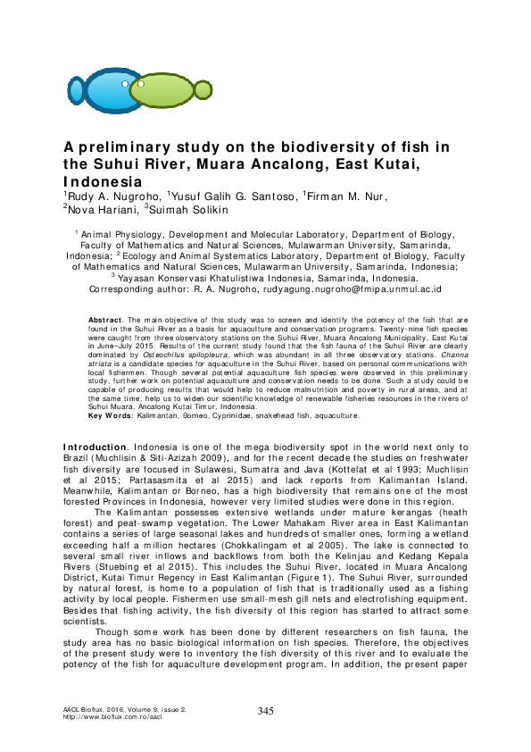 (PDF) A preliminary study on the biodiversity of fish in the Suhui ...