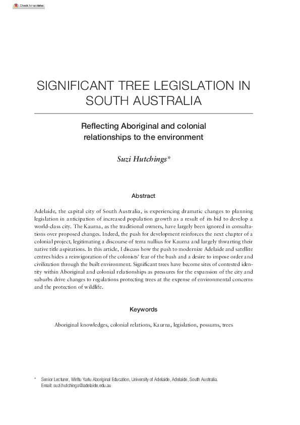 (PDF) Significant Tree Legislation in South Australia: Reflecting ...