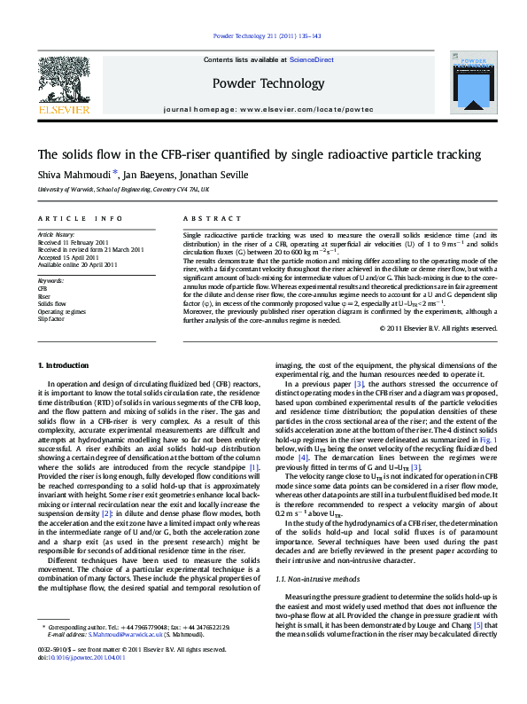 (PDF) The solids flow in the CFB-riser quantified by single radioactive particle tracking | Jan ...