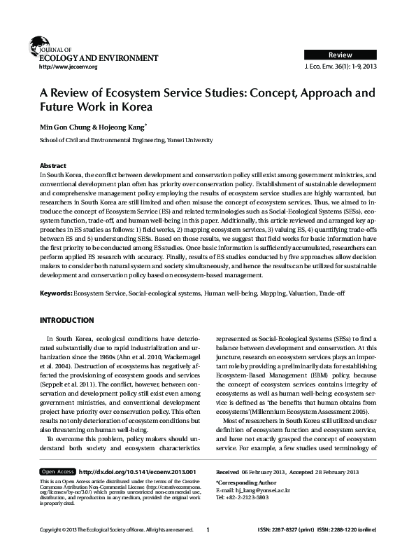 (PDF) A Review of Ecosystem Service Studies: Concept, Approach and ...