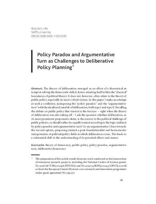 (PDF) Policy Paradox and Argumentative Turn as Challenges to ...