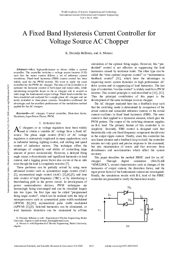 (PDF) A Fixed Band Hysteresis Current Controller For Voltage Source Ac ...