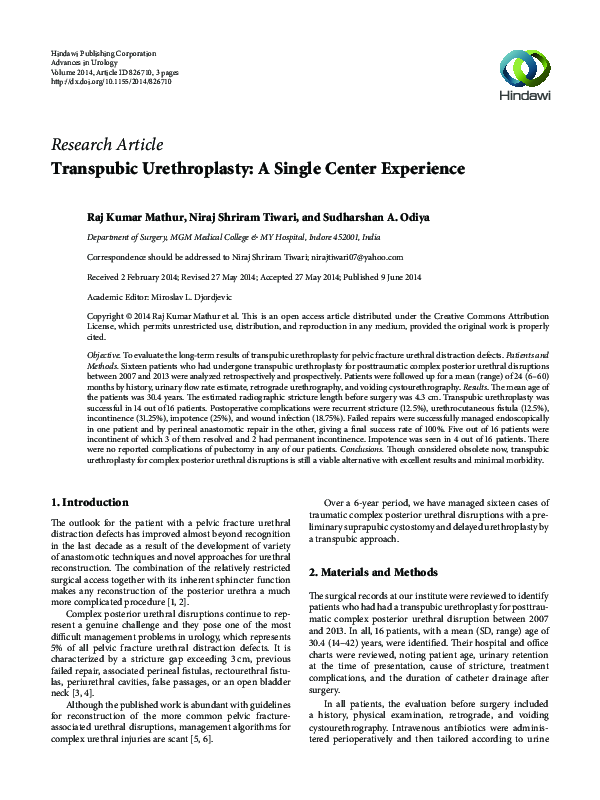 (PDF) Transpubic Urethroplasty: A Single Center Experience