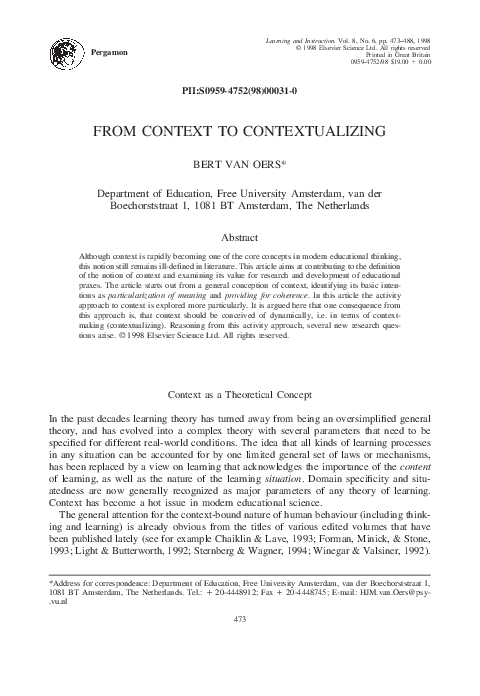 (PDF) From context to contextualizing