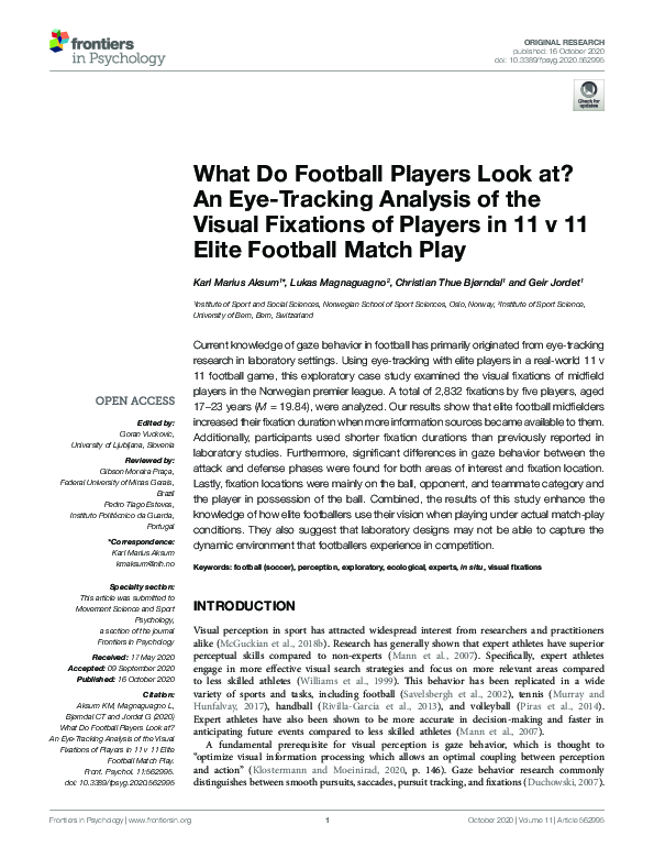 (PDF) What Do Football Players Look at? An Eye-Tracking Analysis of the ...