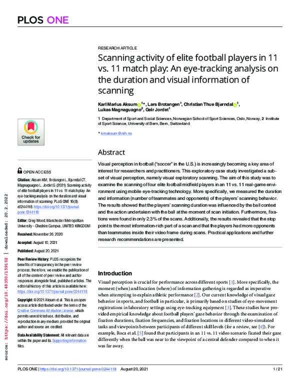 (PDF) Scanning activity of elite football players in 11 vs. 11 match ...