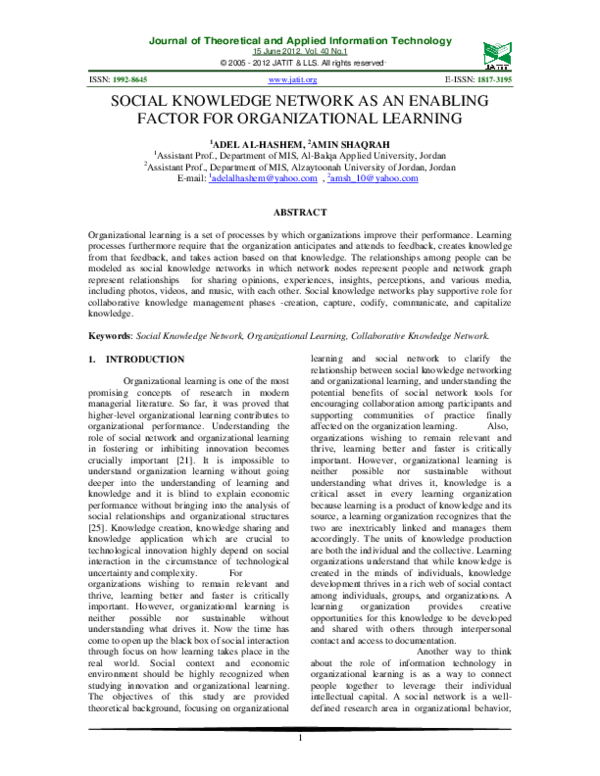 (PDF) Social Knowledge Network as an Enabling Factor for Organizational ...
