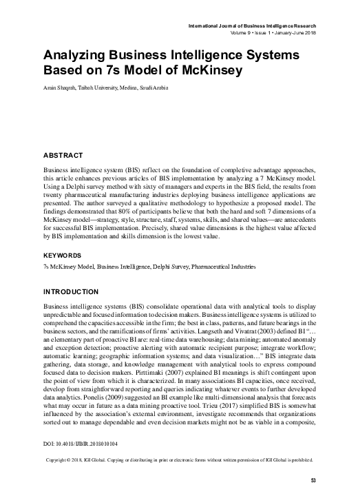 (PDF) Analyzing Business Intelligence Systems Based on 7s Model of McKinsey