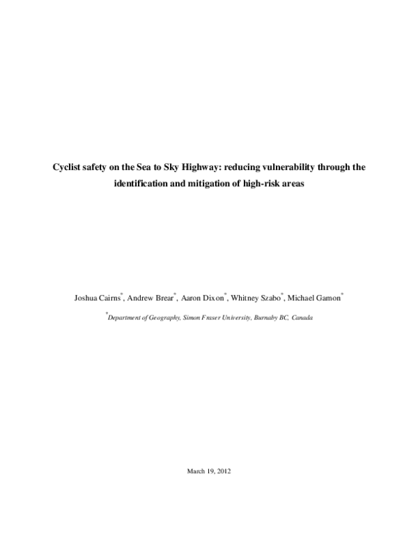 (PDF) Cyclist safety on the Sea to Sky Highway: reducing vulnerability ...