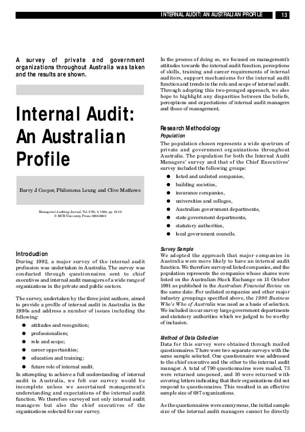 (PDF) Internal Audit: An Australian Profile