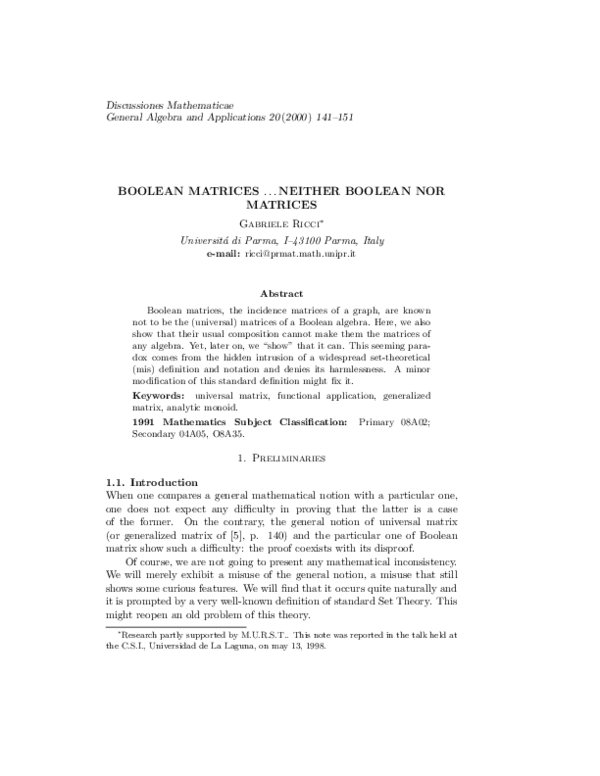 Pdf Boolean Matrices Neither Boolean Nor Matrices Gabriele Ricci