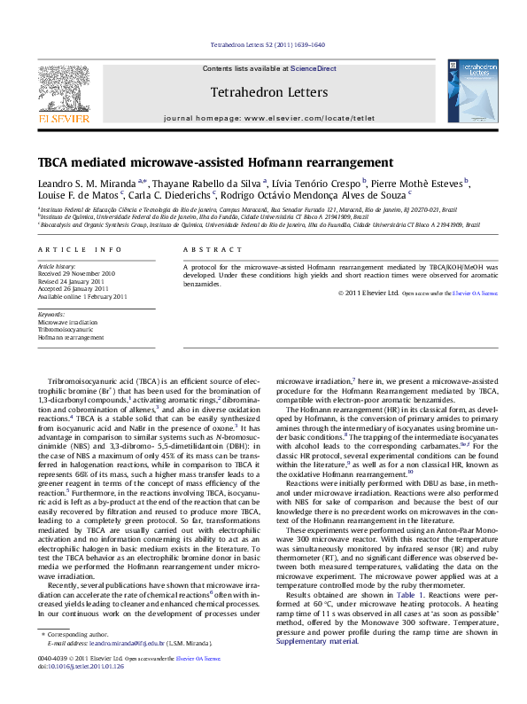 (PDF) TBCA mediated microwave-assisted Hofmann rearrangement