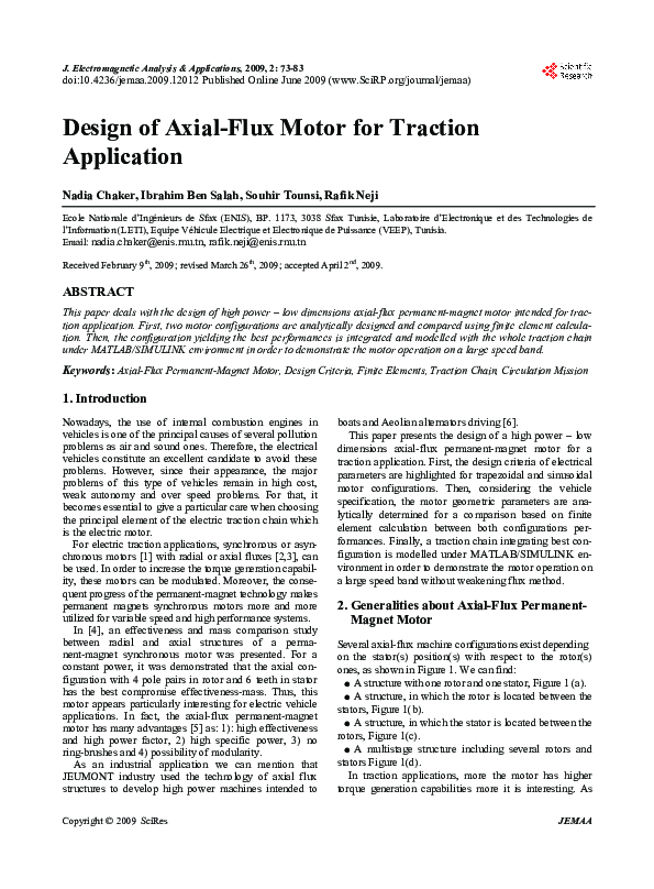 (PDF) Design of Axial-Flux Motor for Traction Application