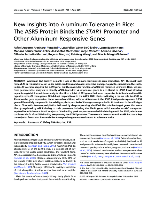 (PDF) New Insights into Aluminum Tolerance in Rice: The ASR5 Protein ...
