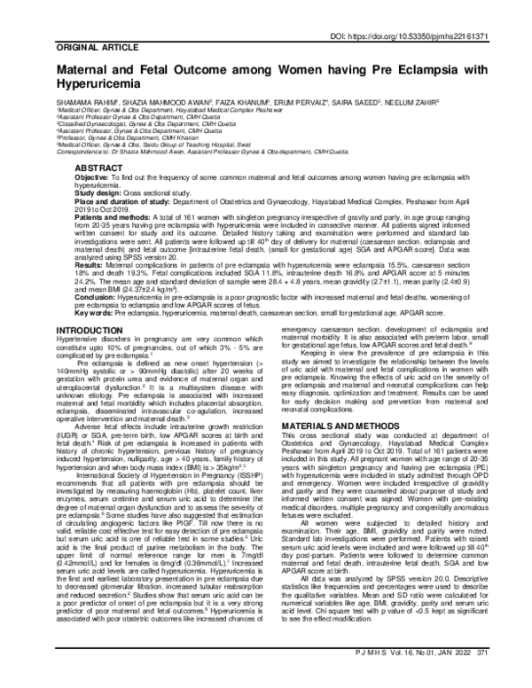 (PDF) Maternal and Fetal Outcome among Women having Pre Eclampsia with ...