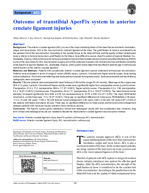 (PDF) Outcome of transtibial AperFix system in anterior cruciate ...