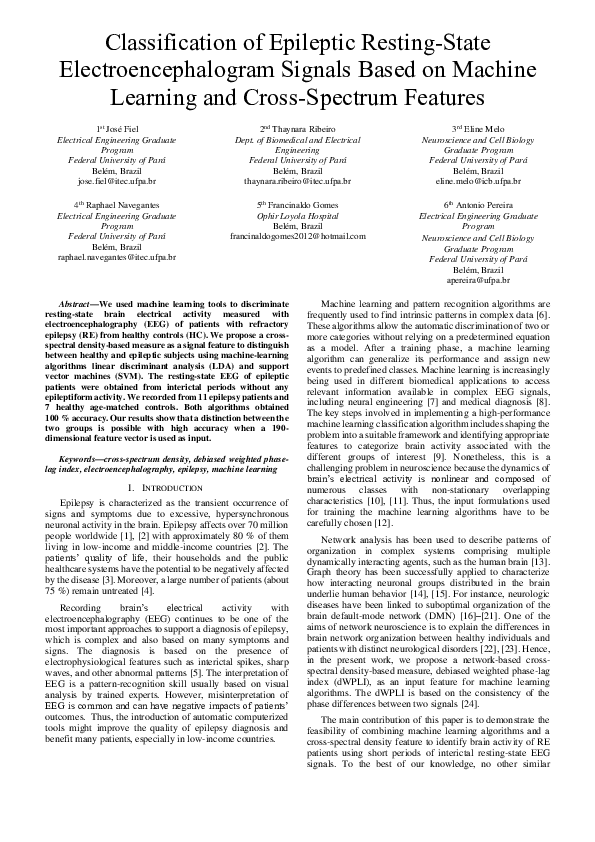 (PDF) Electroencephalogram Signals Based on Machine Learning and Cross-Spectrum Features