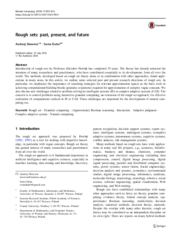 (PDF) Rough sets: past, present, and future