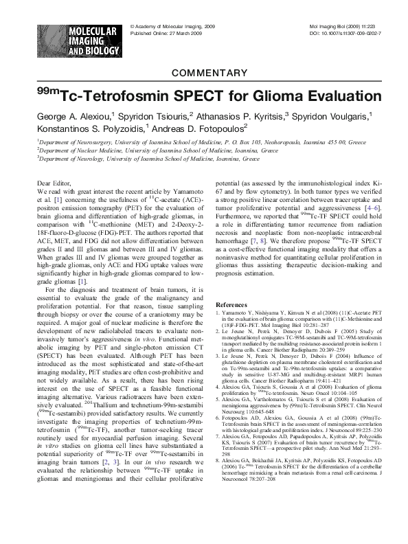 (PDF) 99mTc-Tetrofosmin SPECT for Glioma Evaluation