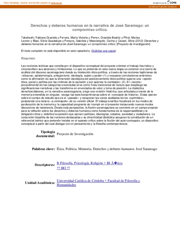 (PDF) Derechos y deberes humanos en la narrativa de José Saramago: un compromiso crítico