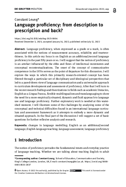 (PDF) Language proficiency: from description to prescription and back?