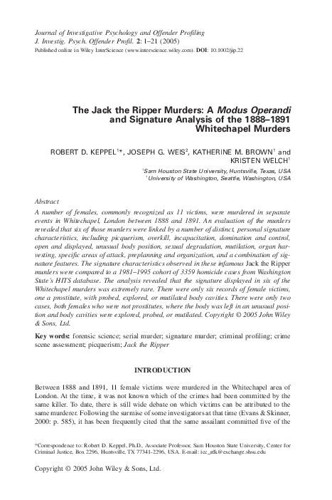 (PDF) The Jack the Ripper murders: amodus operandi and signature ...