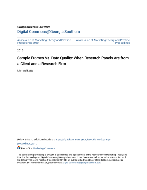 (PDF) Sample Frames Vs. Data Quality: When Research Panels Are from a ...