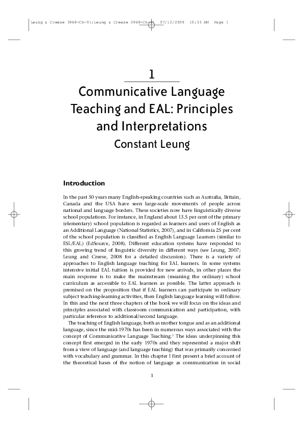 (PDF) Communicative Language Teaching and EAL: Principles and Interpretations