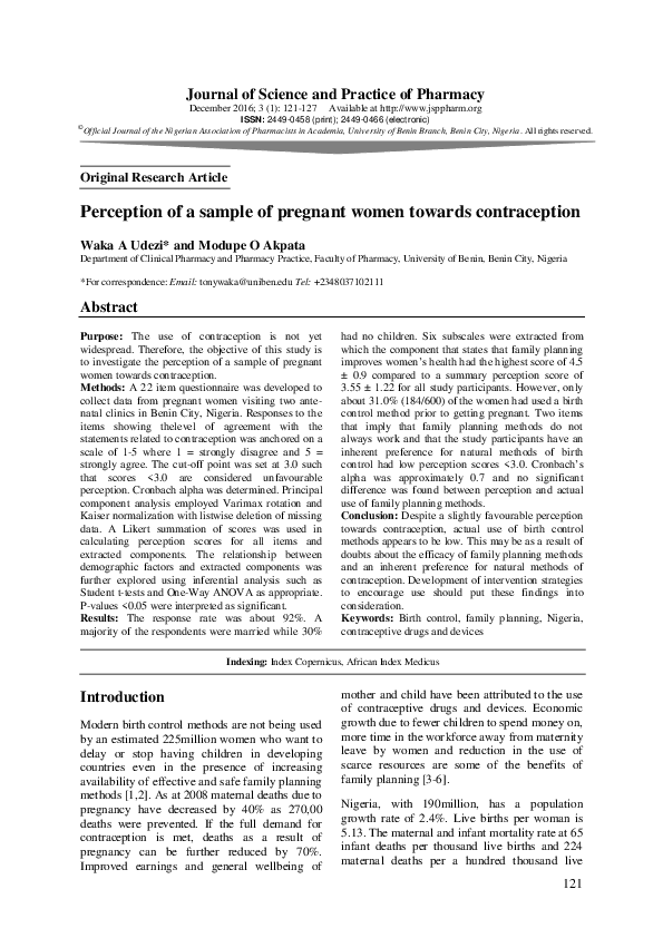 (PDF) Perception of a sample of pregnant women towards contraception