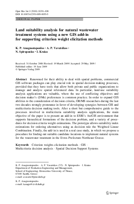 (PDF) GIS-based Land Suitability Analysis for Wastewater Treatment