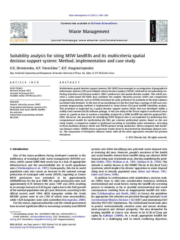 (PDF) Suitability analysis for siting MSW landfills and its multicriteria spatial decision ...
