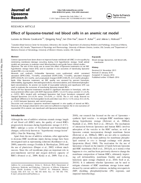 (PDF) Effect of liposome-treated red blood cells in an anemic rat model