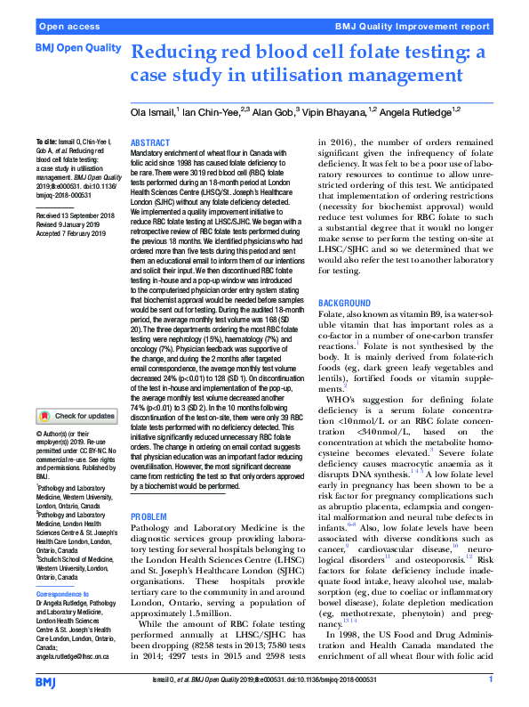 (PDF) Reducing red blood cell folate testing: a case study in ...