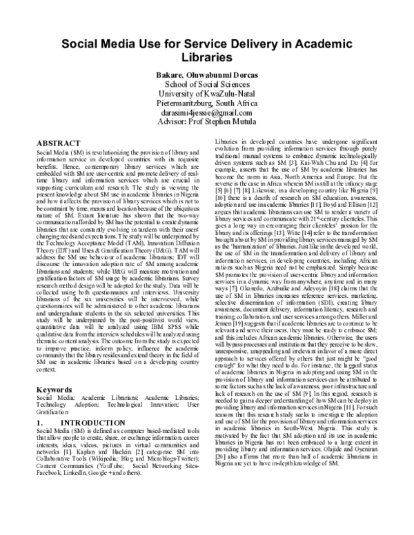 (PDF) Social Media Use for Service Delivery in Academic Libraries