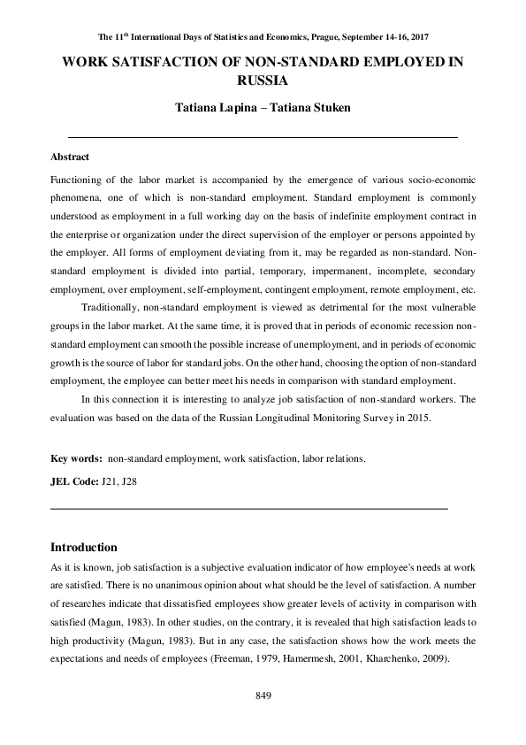 (PDF) Work Satisfaction of Non-Standard Employed in Russia