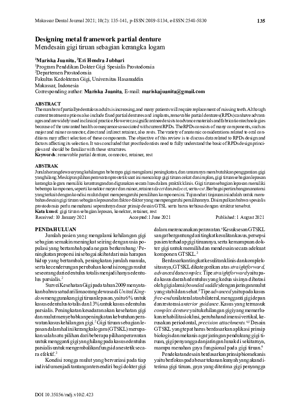 (PDF) Designing metal framework partial denture