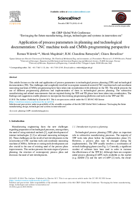 (PDF) Application of process parameters in planning and technological ...