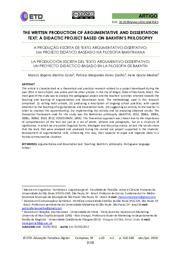 (PDF) The written production of argumentative and dissertation text: a ...