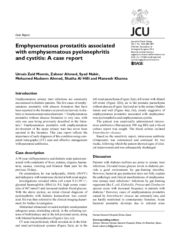 (PDF) Emphysematous prostatitis associated with emphysematous ...