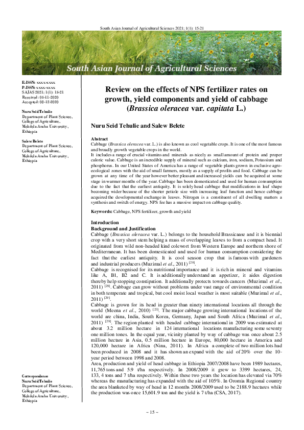 Pdf Review On The Effects Of Nps Fertilizer Rates On Growth Yield