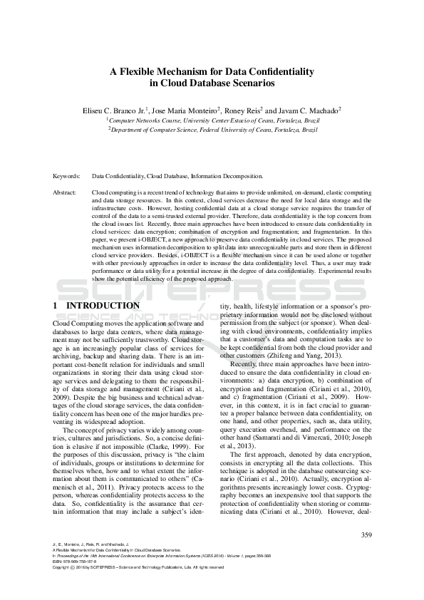 (PDF) A Flexible Mechanism for Data Confidentiality in Cloud Database Scenarios | Eliseu Branco ...