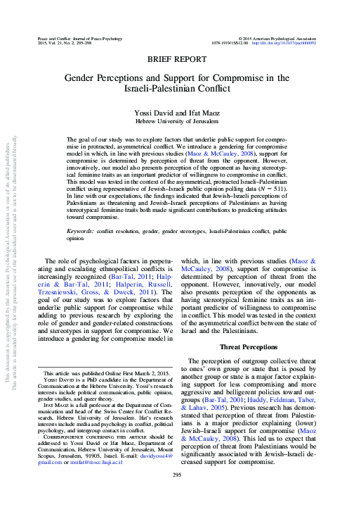 (PDF) Gender Perceptions and Support for Compromise in the Israeli ...