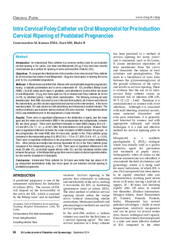 (PDF) Intra Cervical Foley Catheter vs oral misoprostol for pre ...