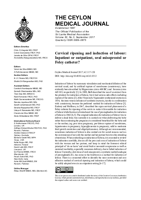 (PDF) Cervical ripening and induction of labour: Inpatient or ...