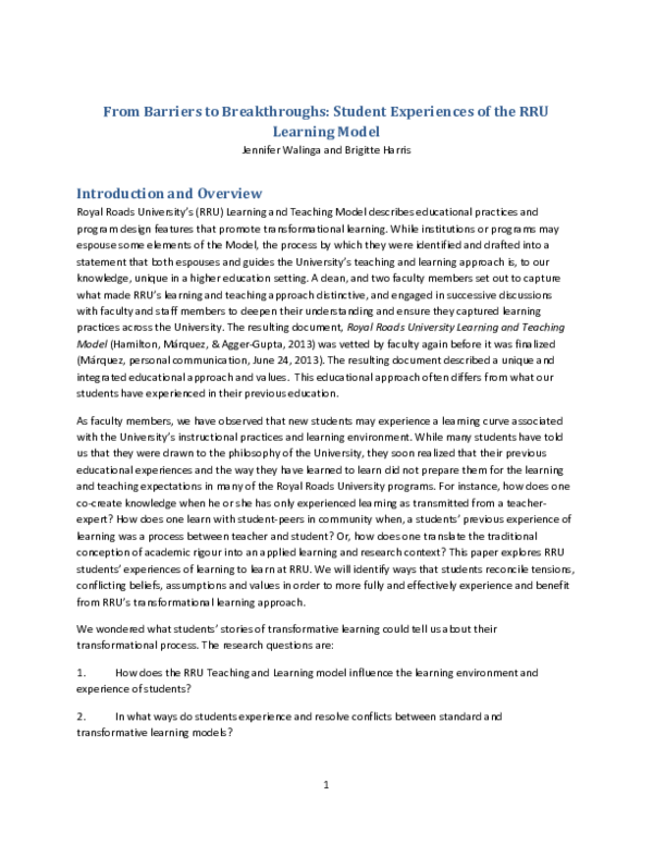 (PDF) From barriers to breakthroughs: Student experiences of the RRU ...